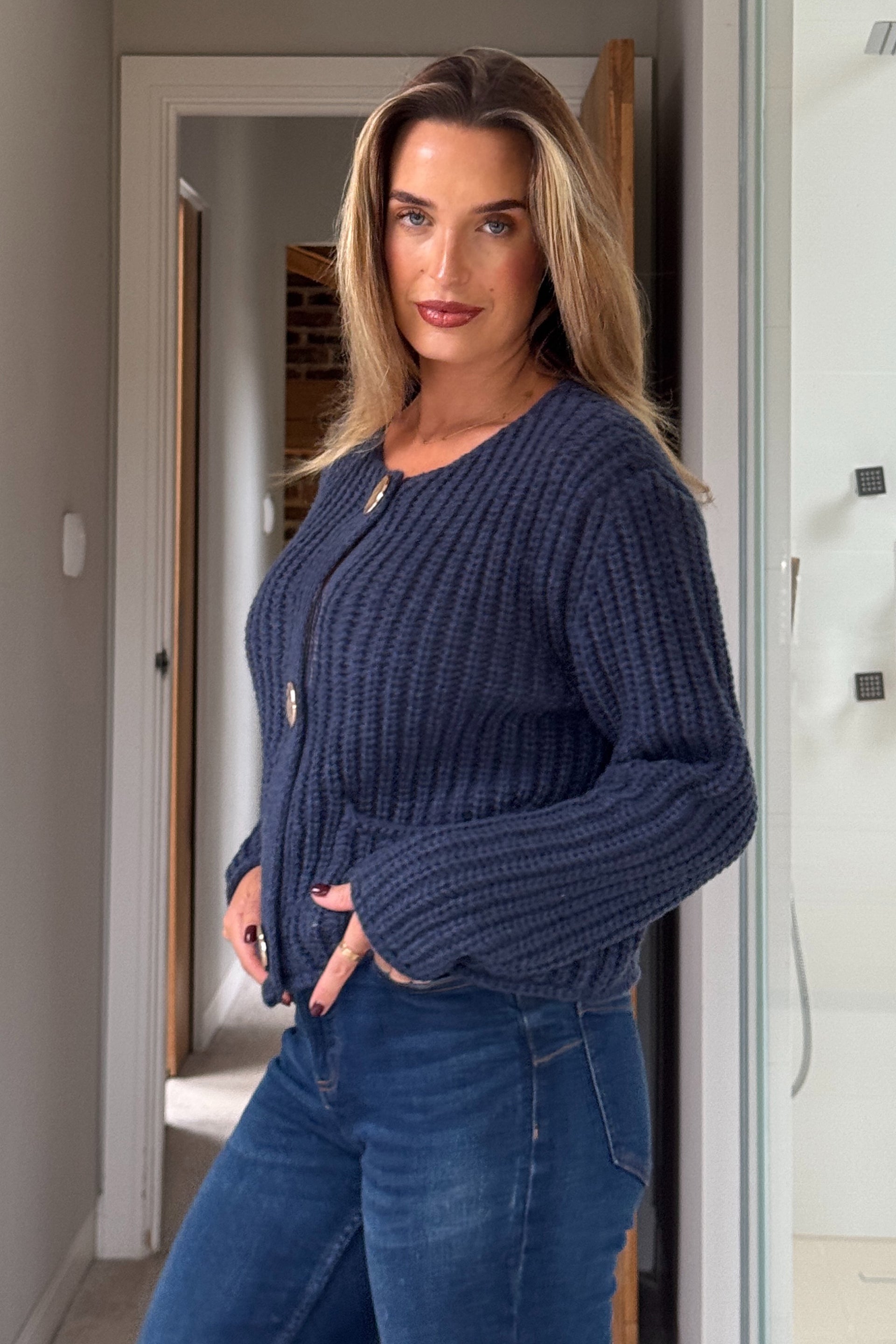 Kelbie Chunky Knit Cardigan Navy