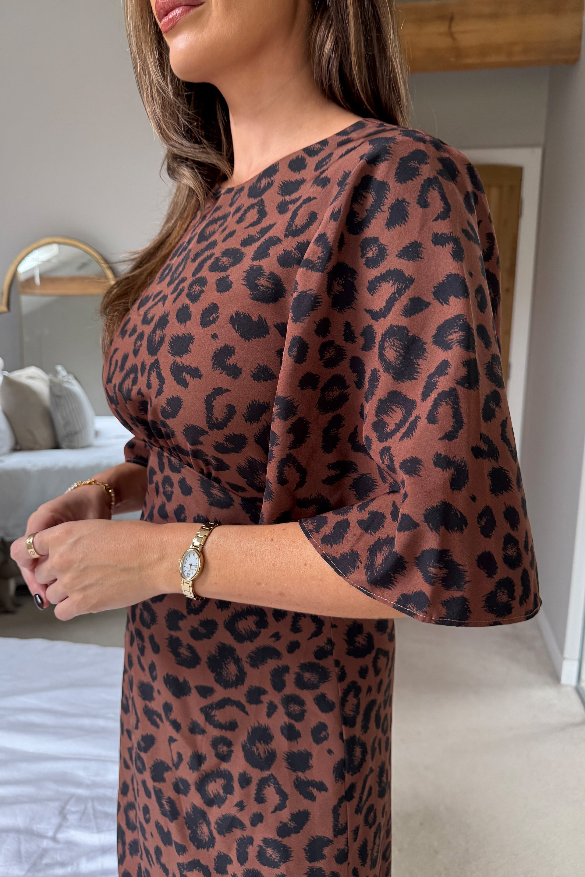 Britney Brown Animal Angel Sleeve Mini Dress