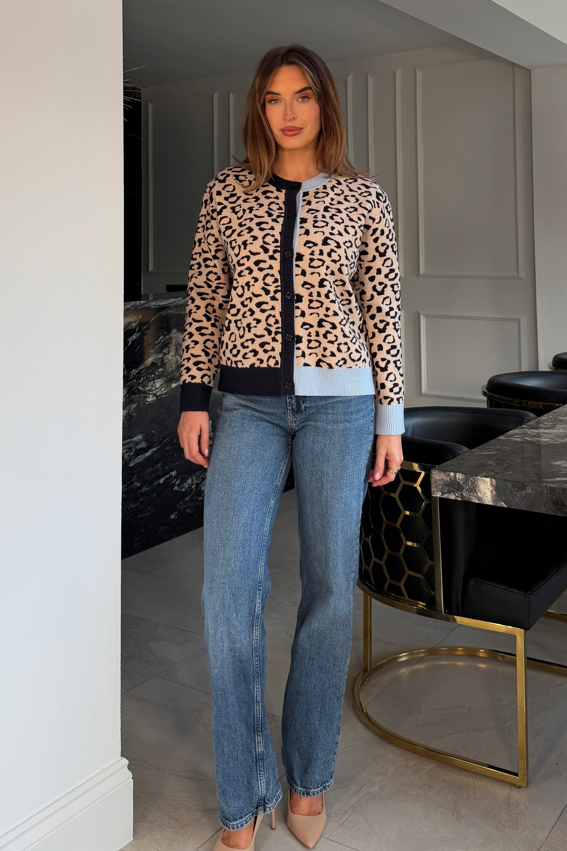Loretta Leopard Contrast Cuff Cardigan