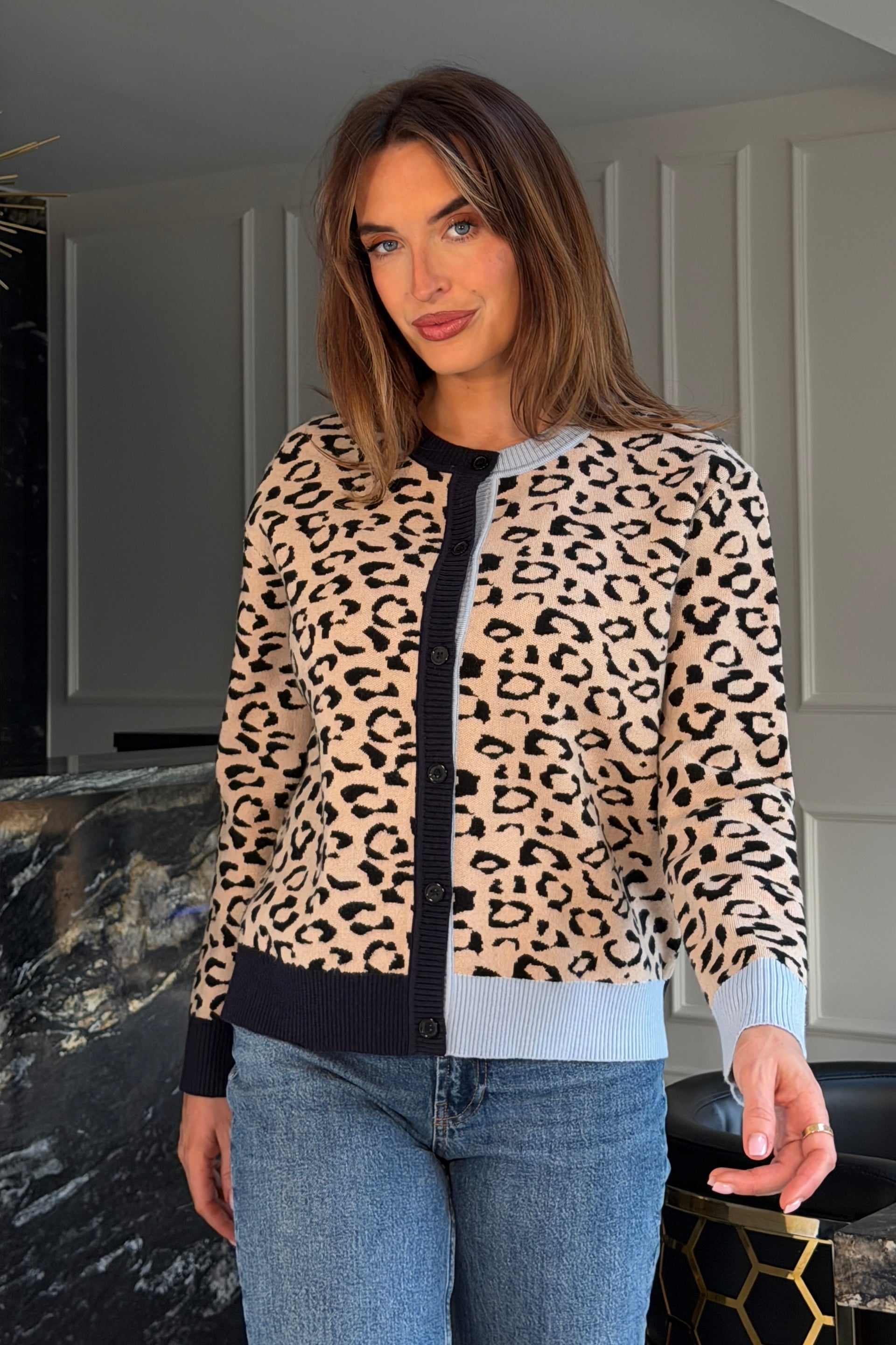 Loretta Leopard Contrast Cuff Cardigan